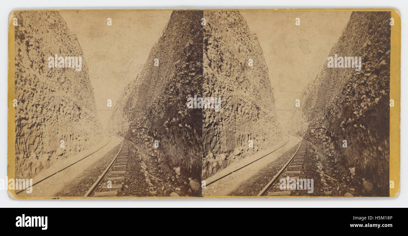 A depiction of trains traveling through the Bloomer Cut along the U.S ...