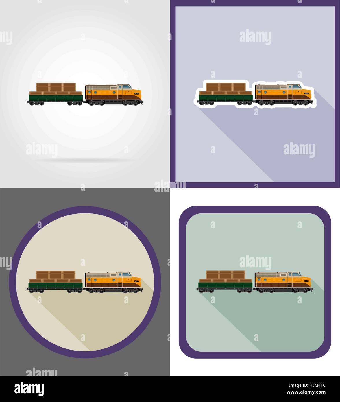 delivery by rail train flat icons vector illustration isolated on ...