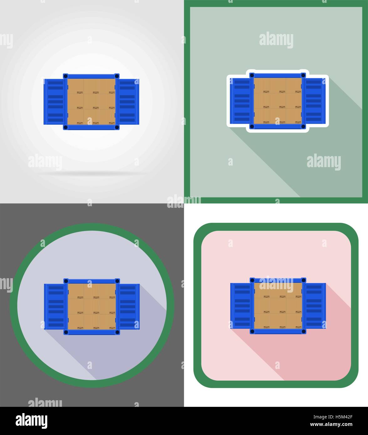 cargo container delivery flat icons vector illustration isolated on ...