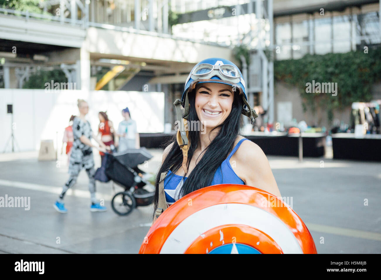 A cosplayer wears a Miss America (Marvel Comics) costume at Comic Con ...