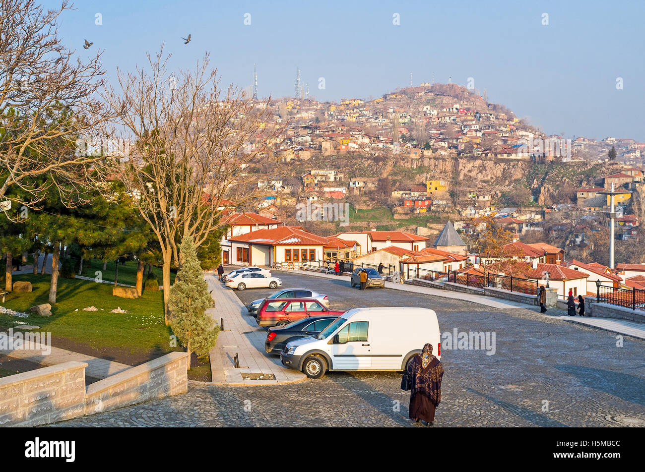 The view on the old city hill covered with the tiny houses and slums ...