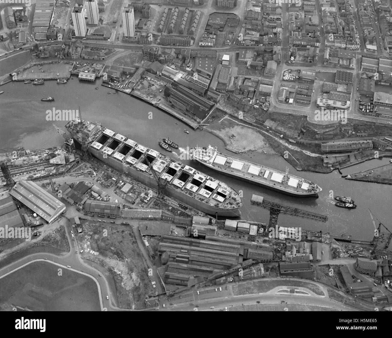 An aerial view of the River Wear in Sunderland, England, showing a ...