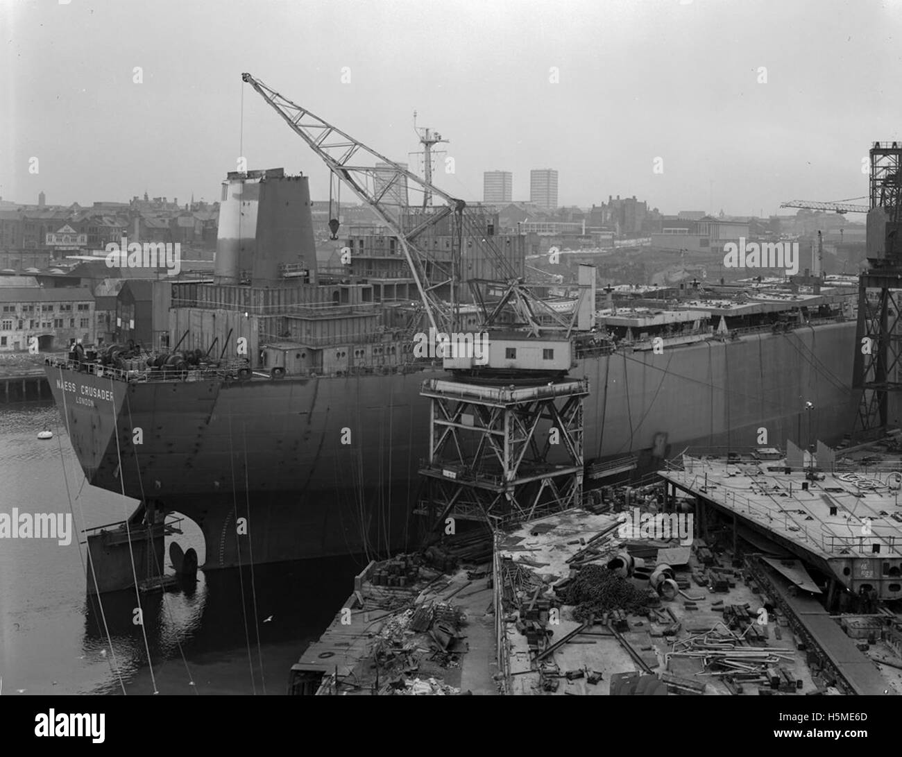 The 'Naess Crusader', an OBO carrier, is being fitted out at Manor Quay ...
