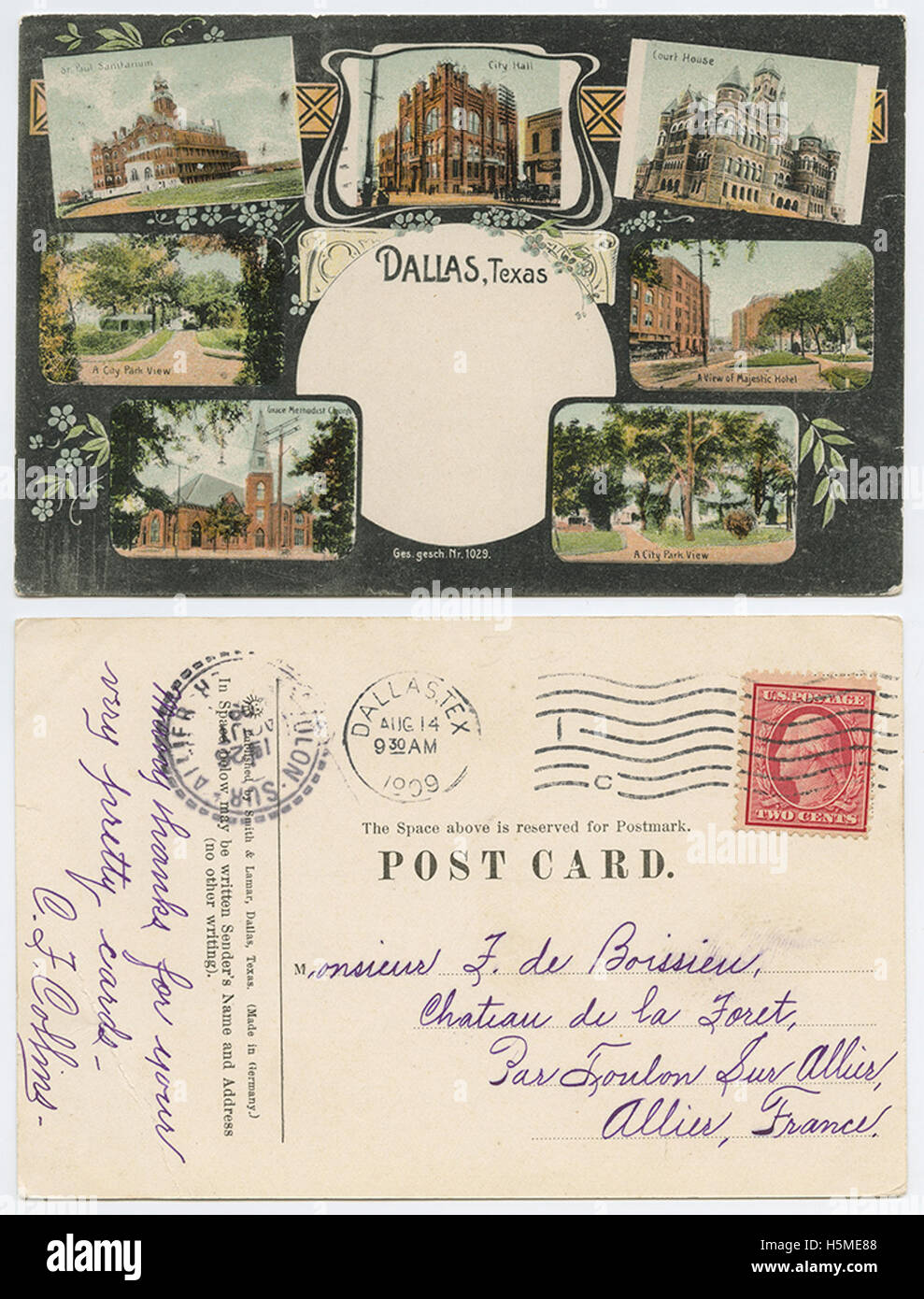 The image depicts various notable buildings in Dallas, Texas, including ...