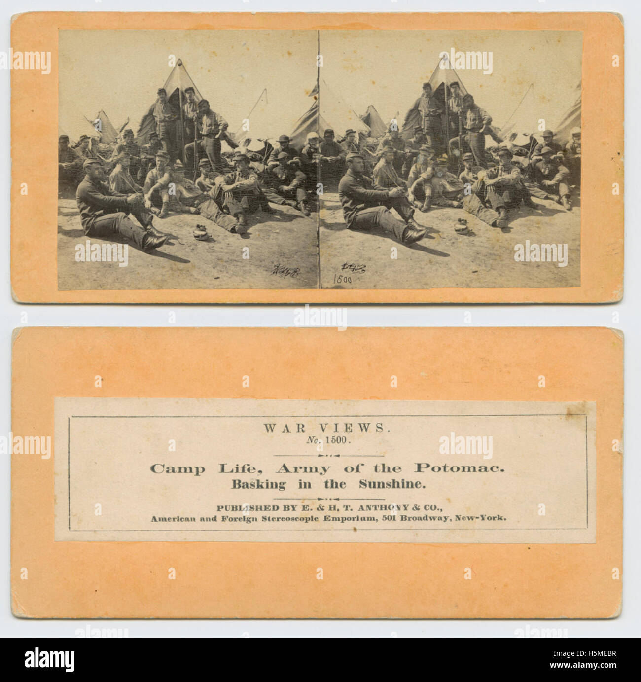This stereoview photograph captures the camp life of soldiers in the ...
