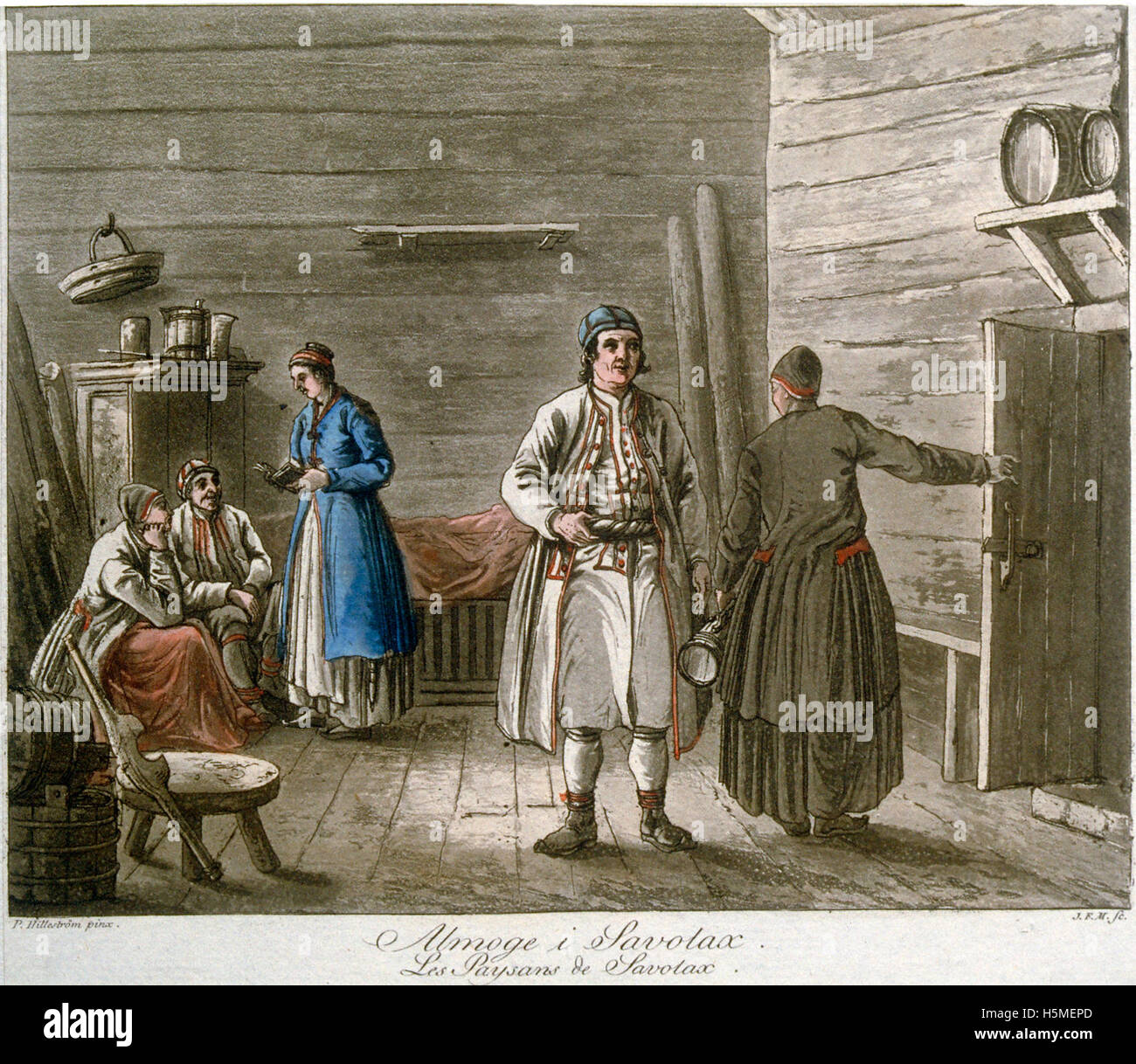 This image depicts farmers in a cottage in the Savonia region of ...