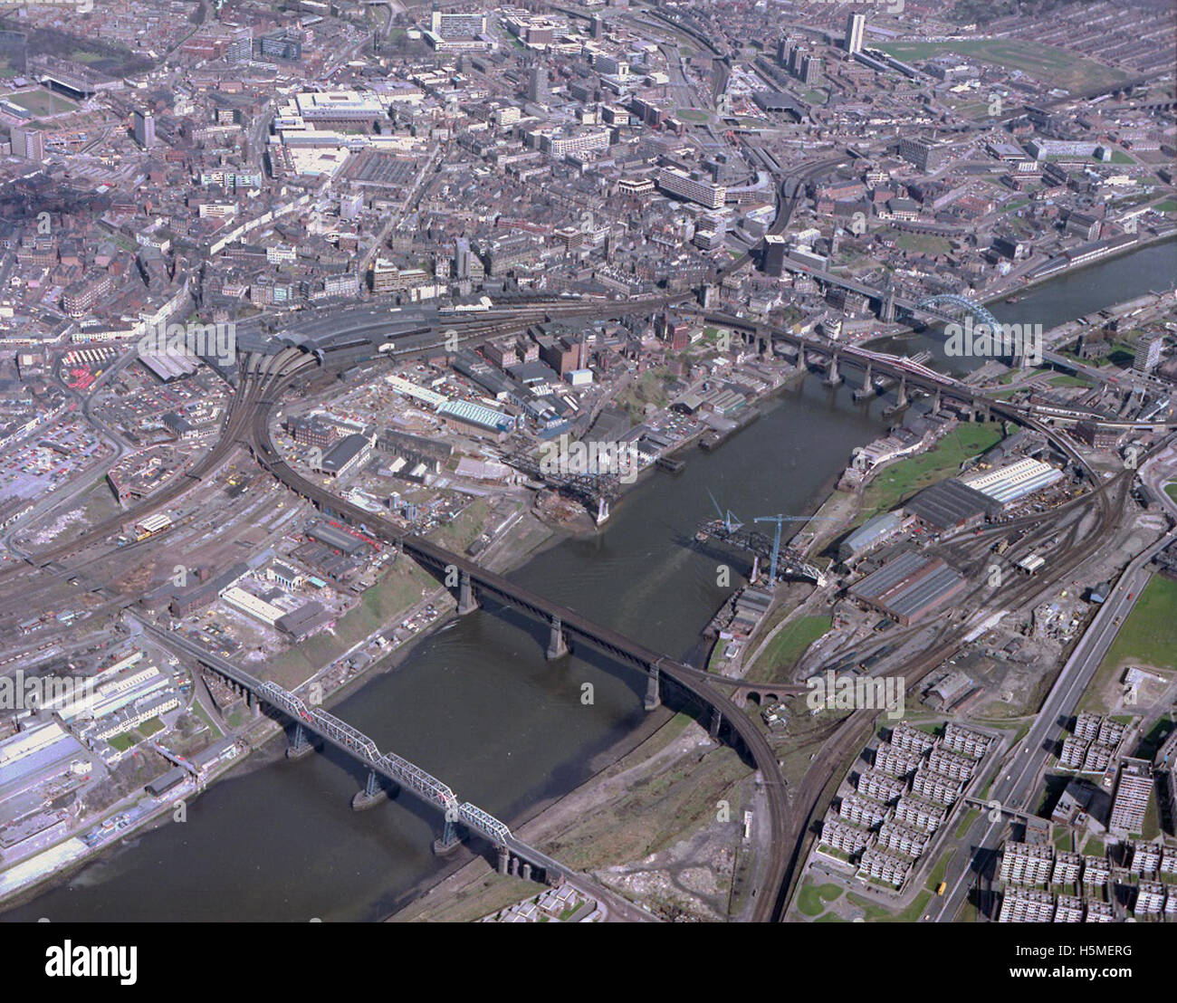 The Metro Bridge, under construction across the River Tyne in Gateshead ...