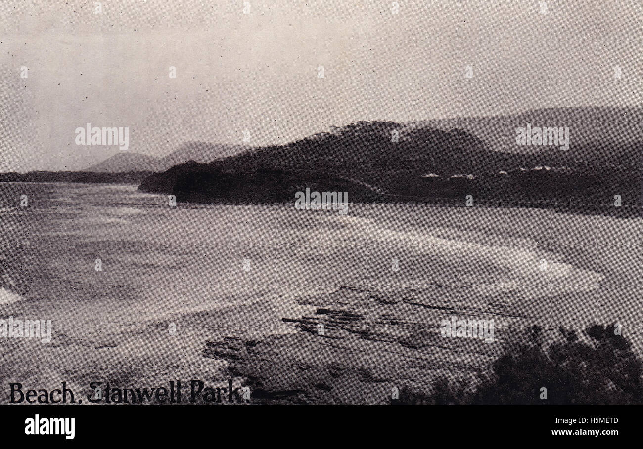 A monochrome photograph of Austinmer Beach, located in the Illawarra ...