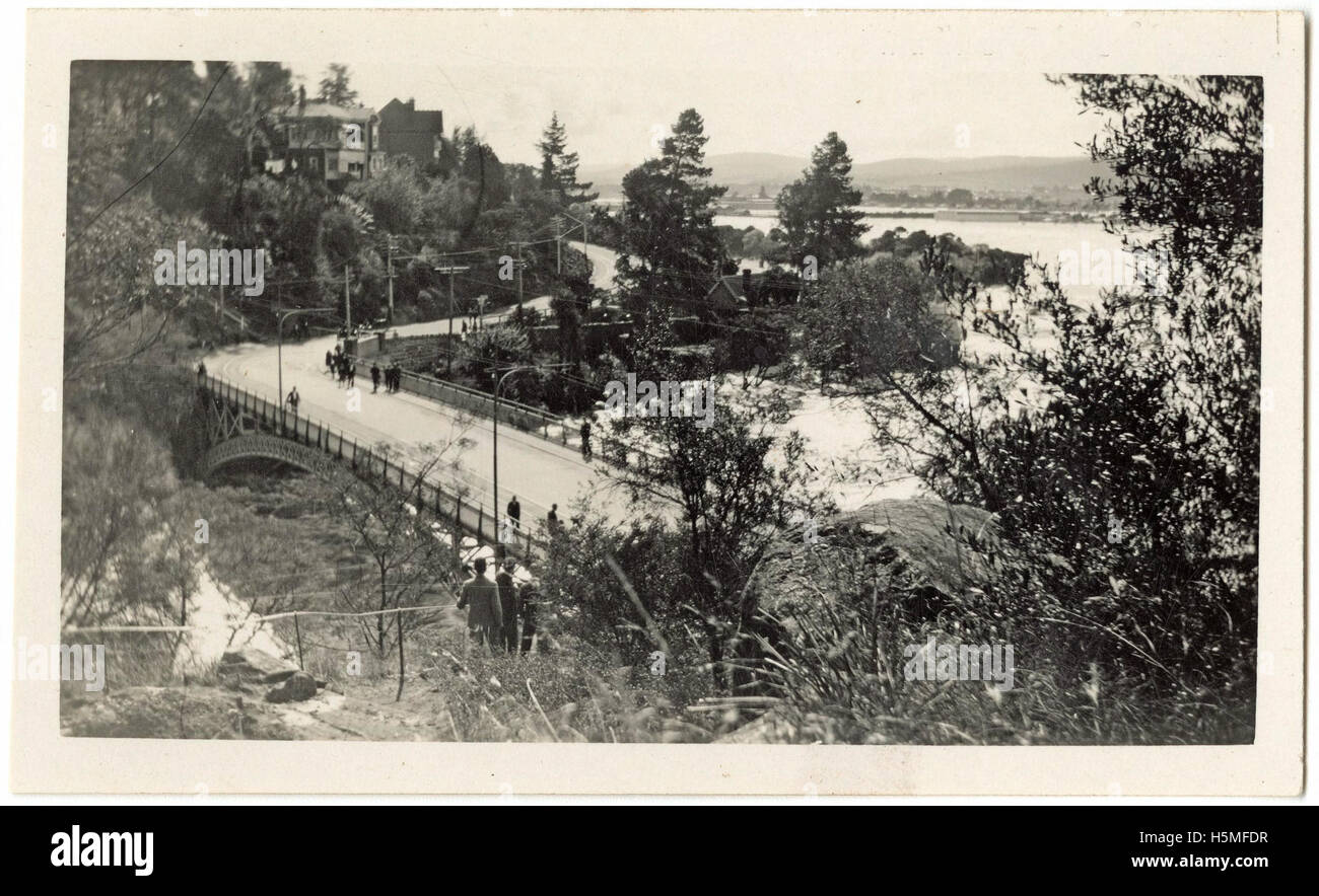 A photograph showing Kings Bridge in Launceston, Tasmania, with a view ...