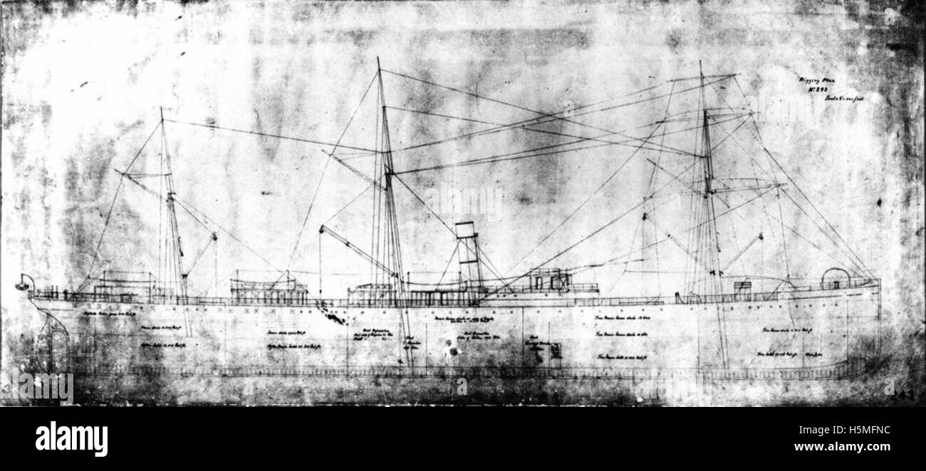 A line drawing of the RMS Quetta, a British passenger ship. The ...