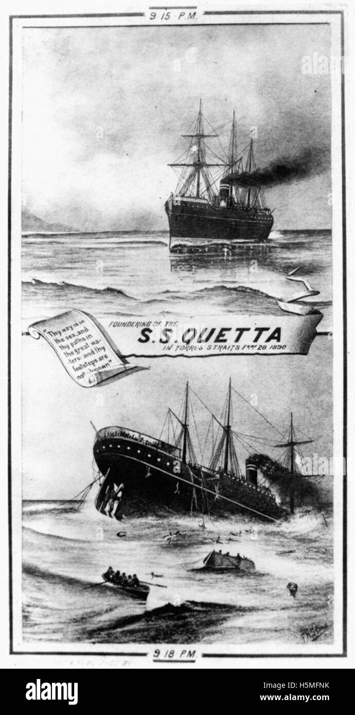 An illustration depicting the tragic sinking of the RMS Quetta in 1890 ...