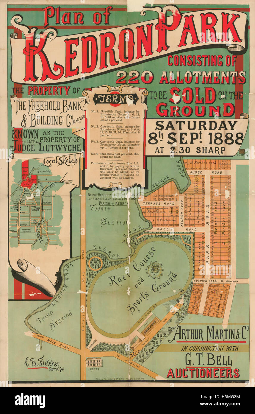 A real estate map of the Kedron Park estate, dated 1888, depicting land ...