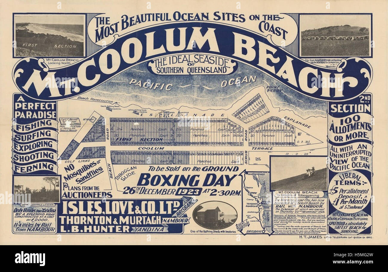 A 1923 real estate map of Coolum Beach Estate, outlining properties and ...