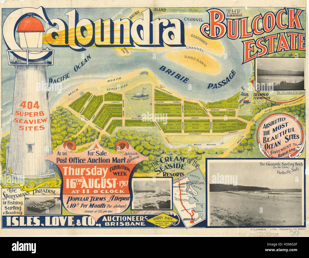 Real estate map of Bulcock Estate, Caloundra, 1917 Stock Photo - Alamy