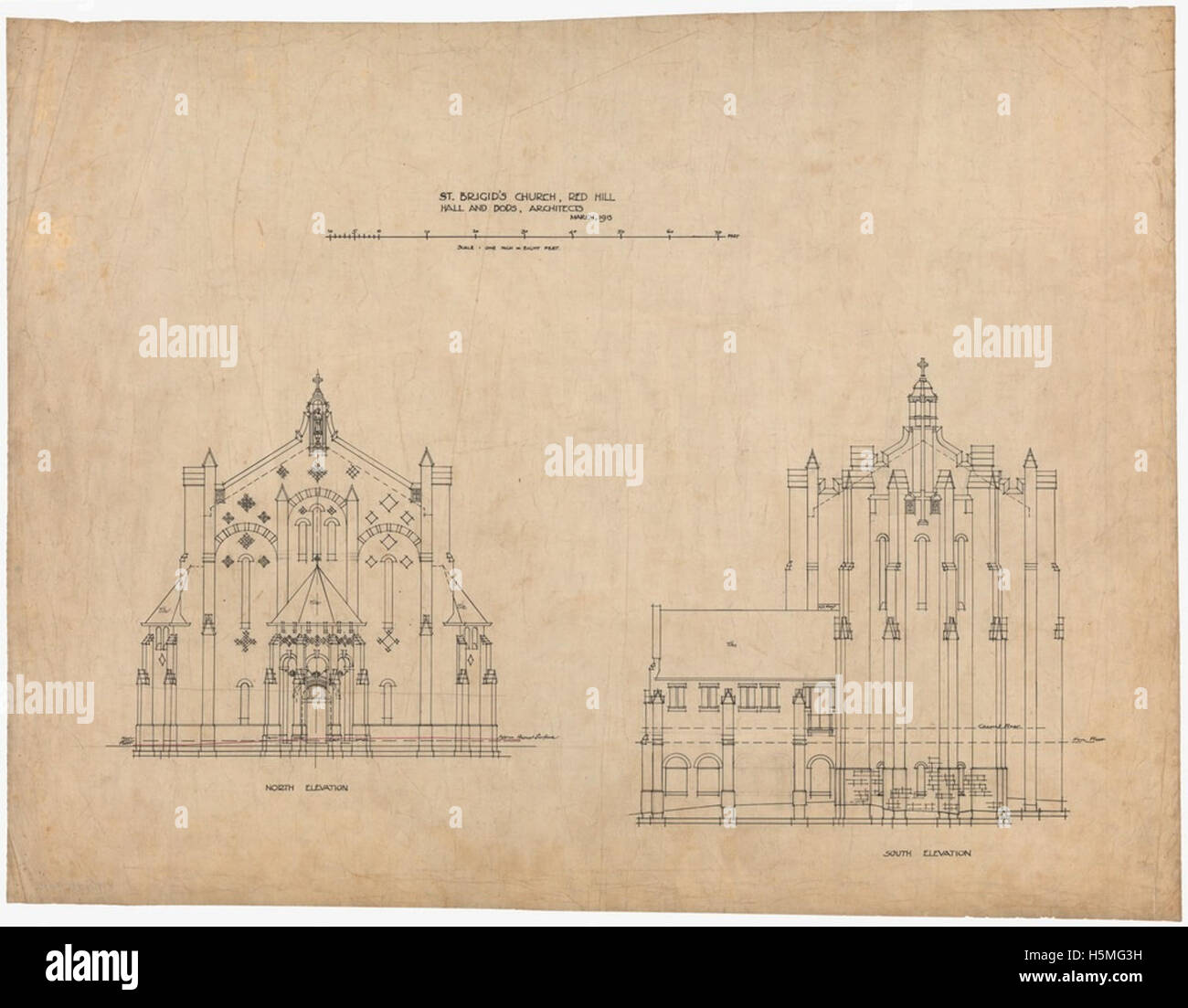 An architectural drawing of St. Brigid's Church in Red Hill, created in ...