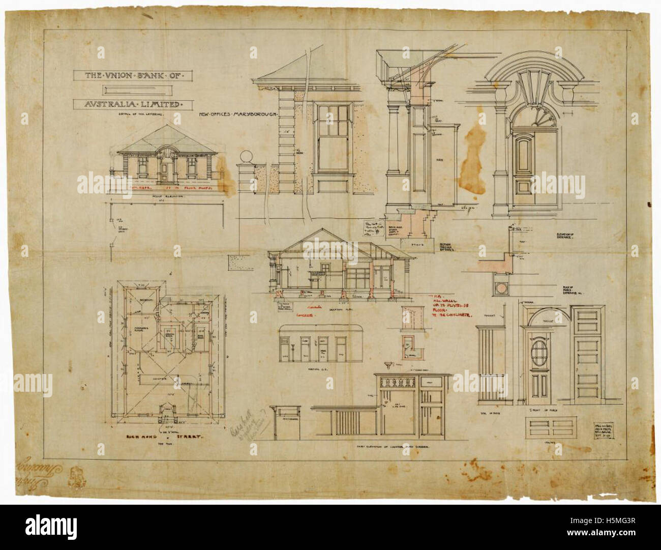 An architectural drawing of the new Union Bank of Australia offices in ...