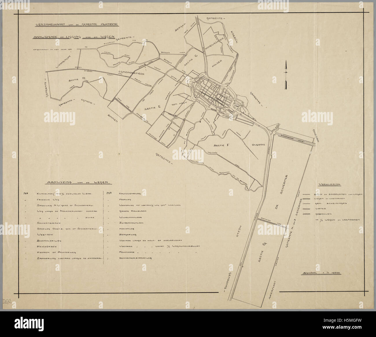 A map of Alkmaar from the year 1821, referred to as a 'Wegenkaart ...