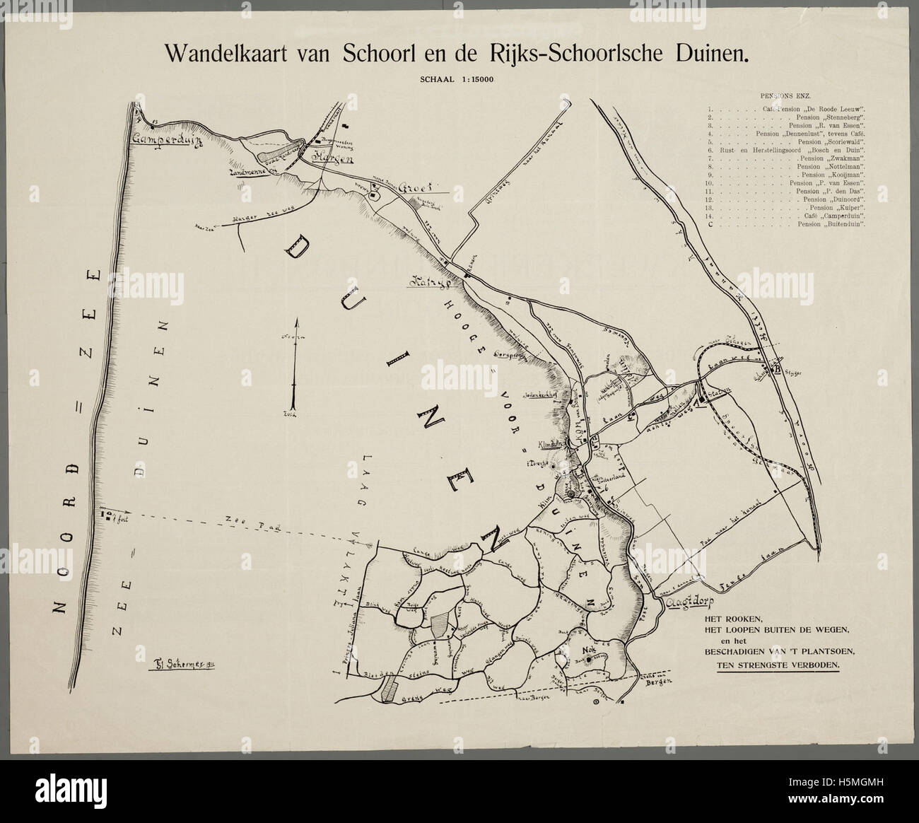 A 1911 map titled 'Wandelkaart van Schoorl en de Rijks-Schoorlse Duinen ...