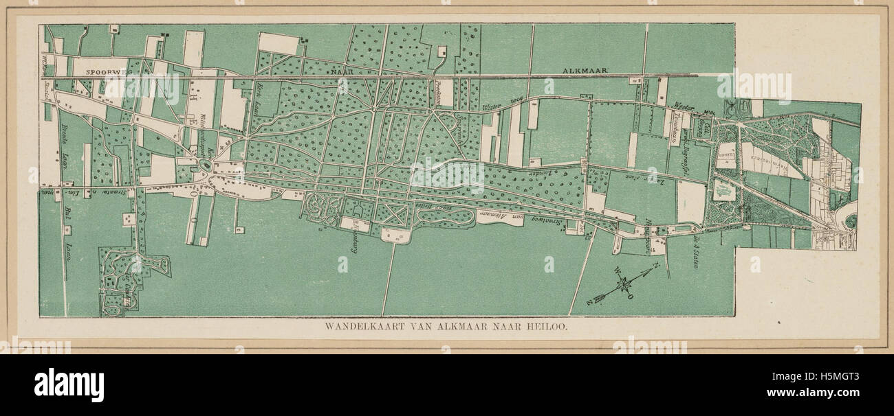 This 1896 walking map shows the route from Alkmaar to Heiloo in the ...