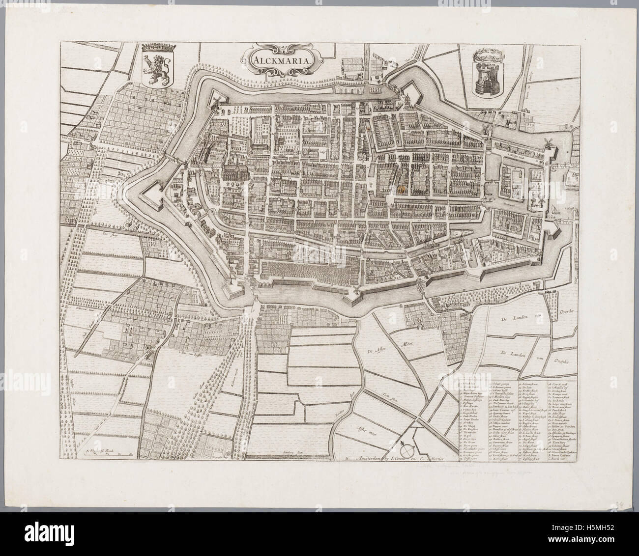 This map from 1725 shows the city of Alkmaar, located in the ...