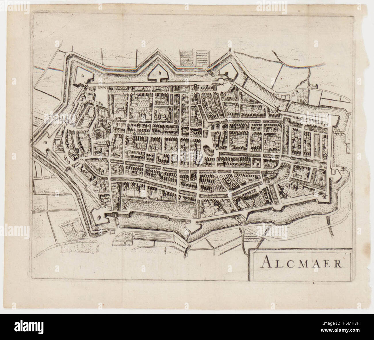 A historical map or illustration depicting Alkmaar in 1633, a city in ...