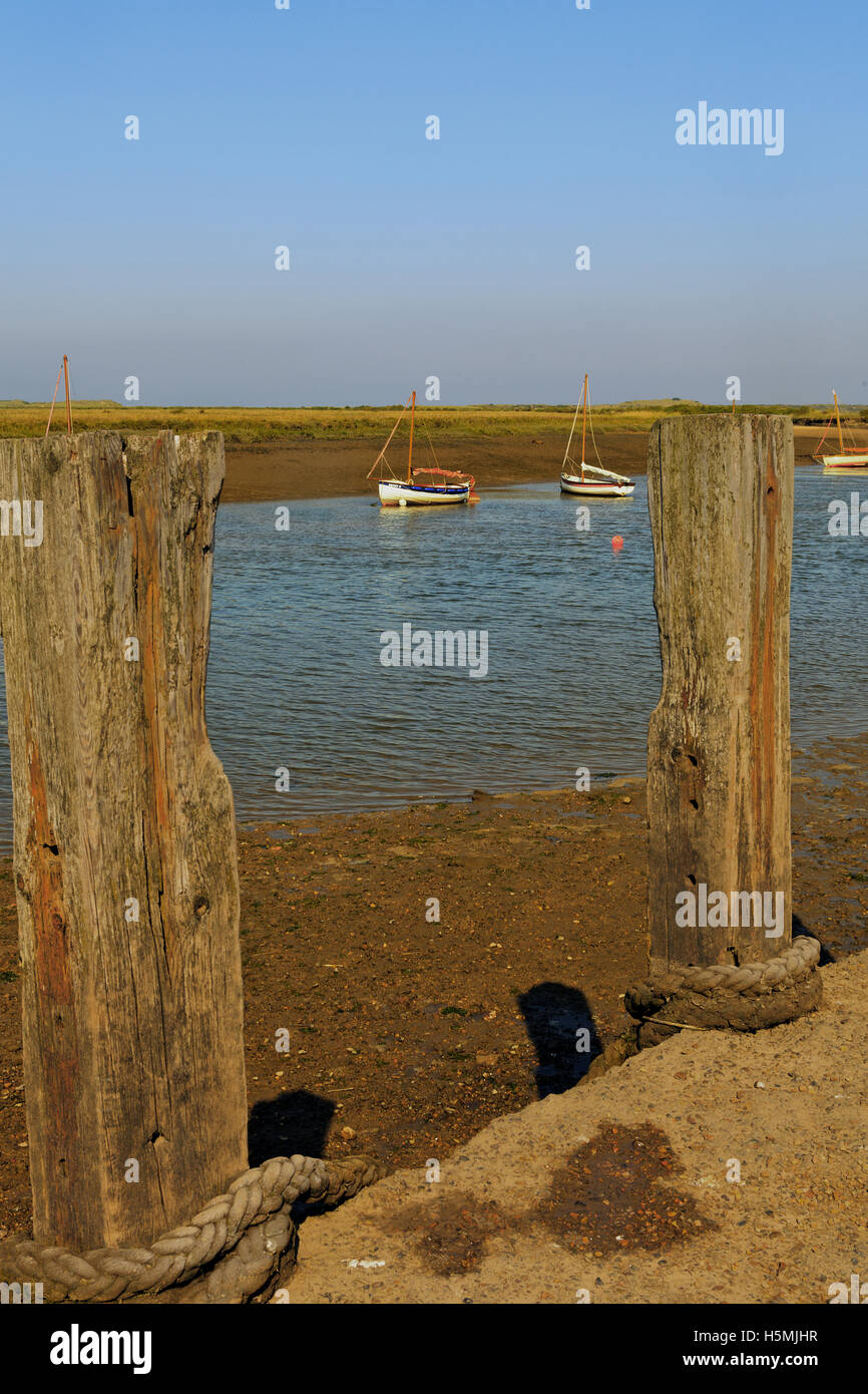 Boat mooring posts on the quay at Burnham-Overy-Staithe on the Norfolk ...