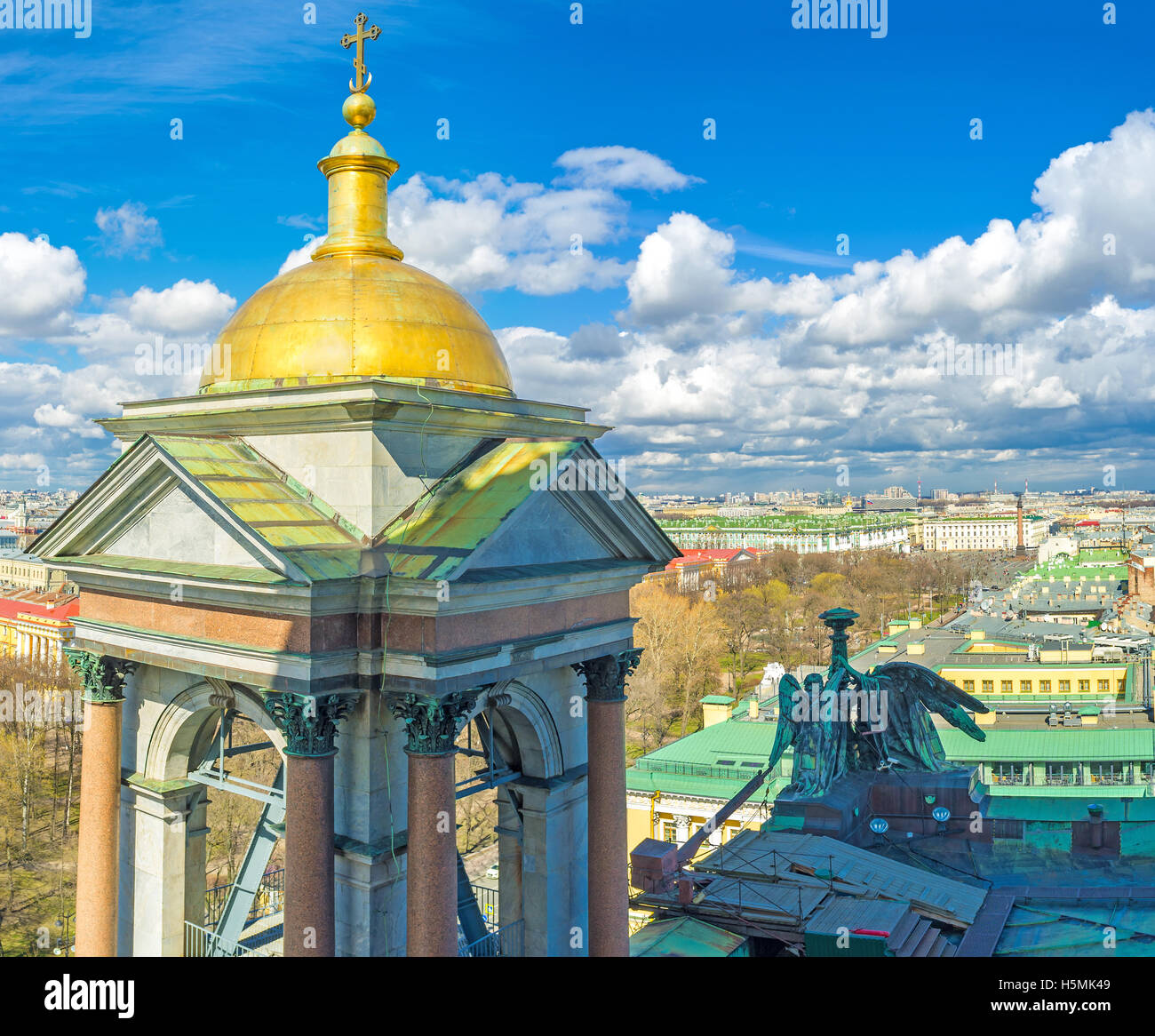 The golden domed bell tower of St Isaac's Cathedral with its bronze ...