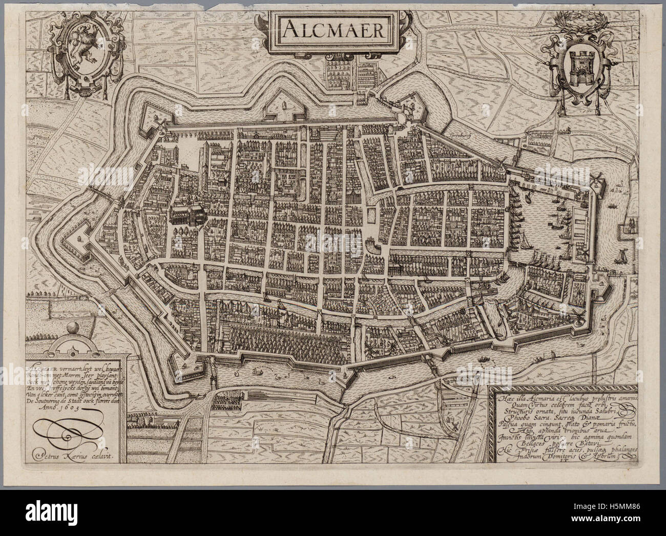 A historical map or document titled 'Alkmaar 1603' depicting the town ...
