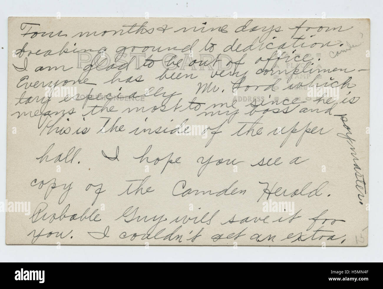 A personal postcard describing the completion of a project, the ...