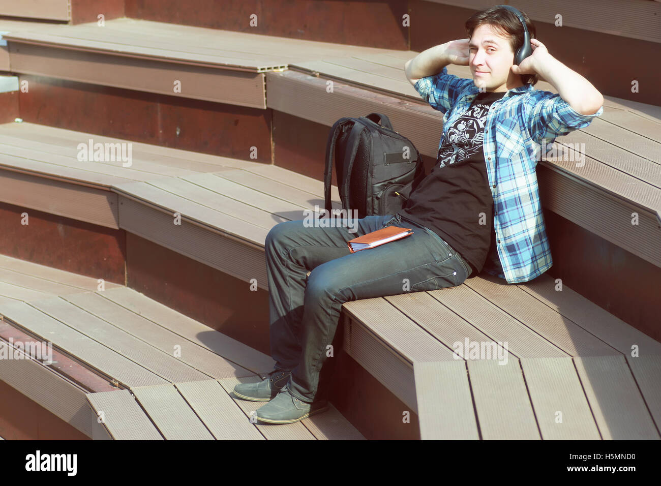 man outdoor alone sit on step Stock Photo - Alamy