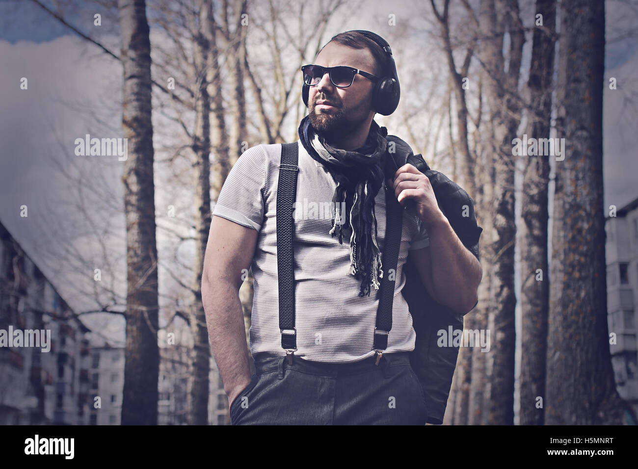 retro toned effected photo of alone man on street Stock Photo - Alamy