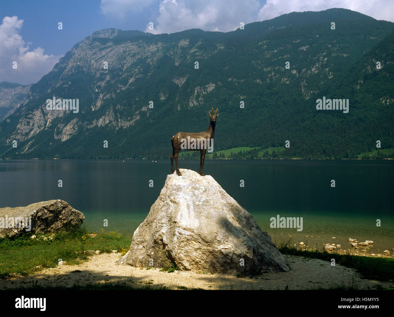 Gorenjska Region Slovenia Lake Bohinj Statue of Zlatorog Mythical ...