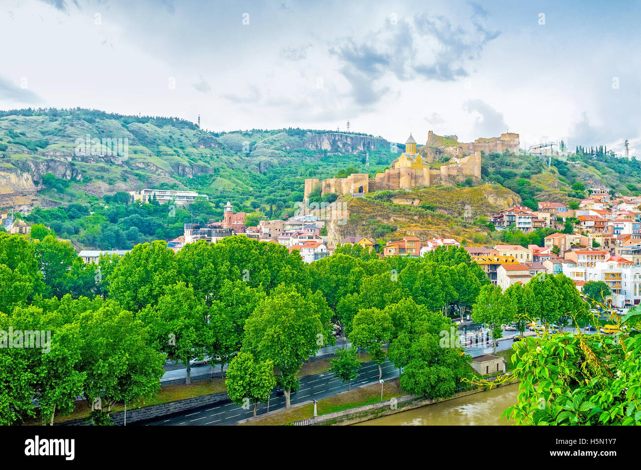 The Sololaki Hill is topped with the medieval Narikala Fortress ...