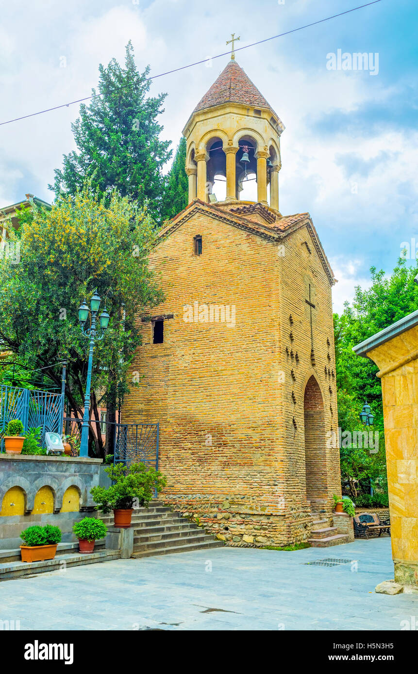 The brick bell tower of the Georgian Orthodox Jvris Mama Church Stock ...