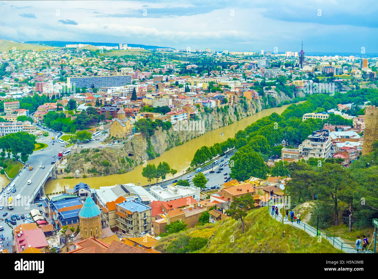 The view on Kura River and its rocky shores from the Sololaki Hill ...