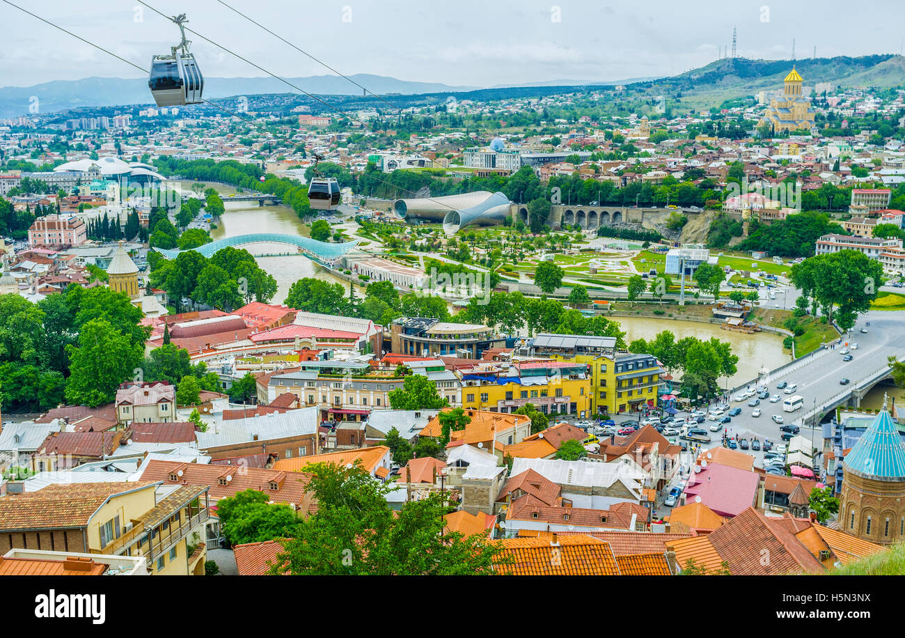 The view of the old town roofs and Kura River from the top of Sololaki ...