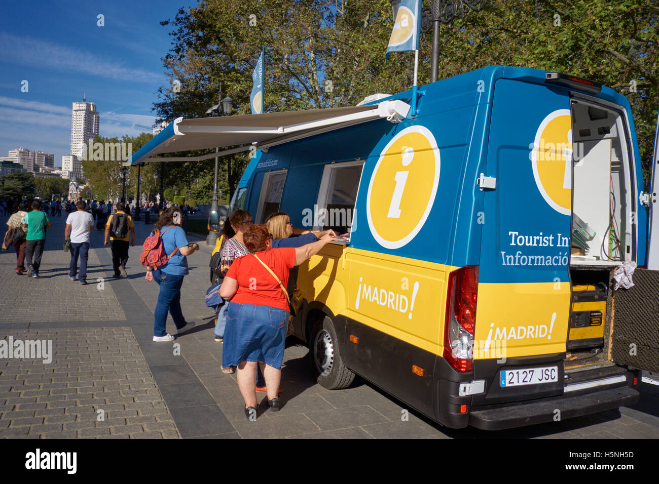 Tourists mobile information booth in plaza de Oriente, next to the ...