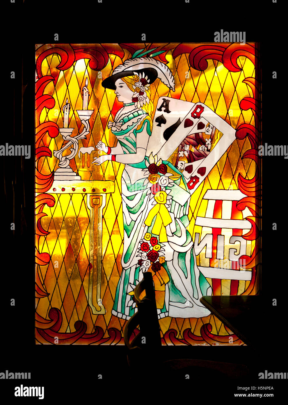 Stained Glass window in Big Nose Kate's Saloon, Tombstone Arizona Stock ...