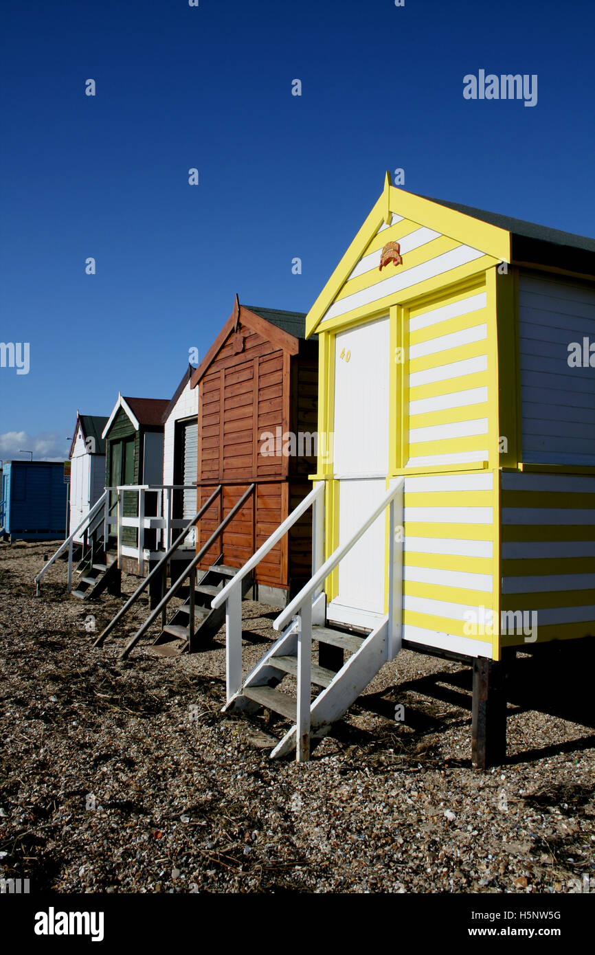 Beach huts, Thorpe Bay, near Southend on Sea, Essex, England Stock ...