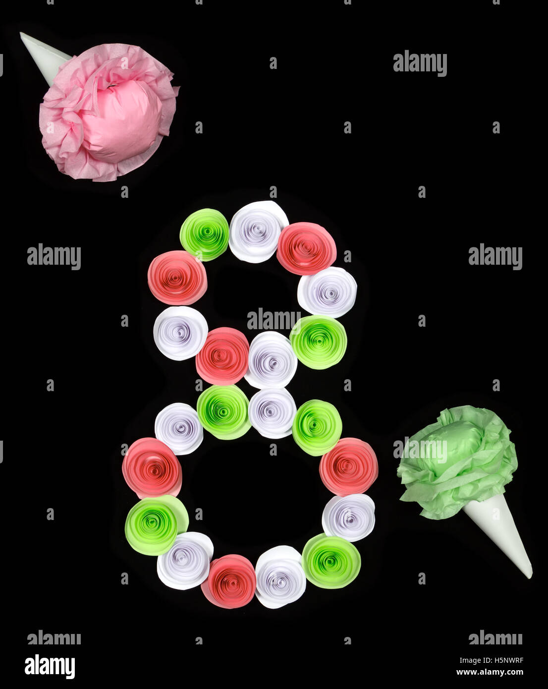 Decorative figure of eight lined paper flowers Stock Photo - Alamy