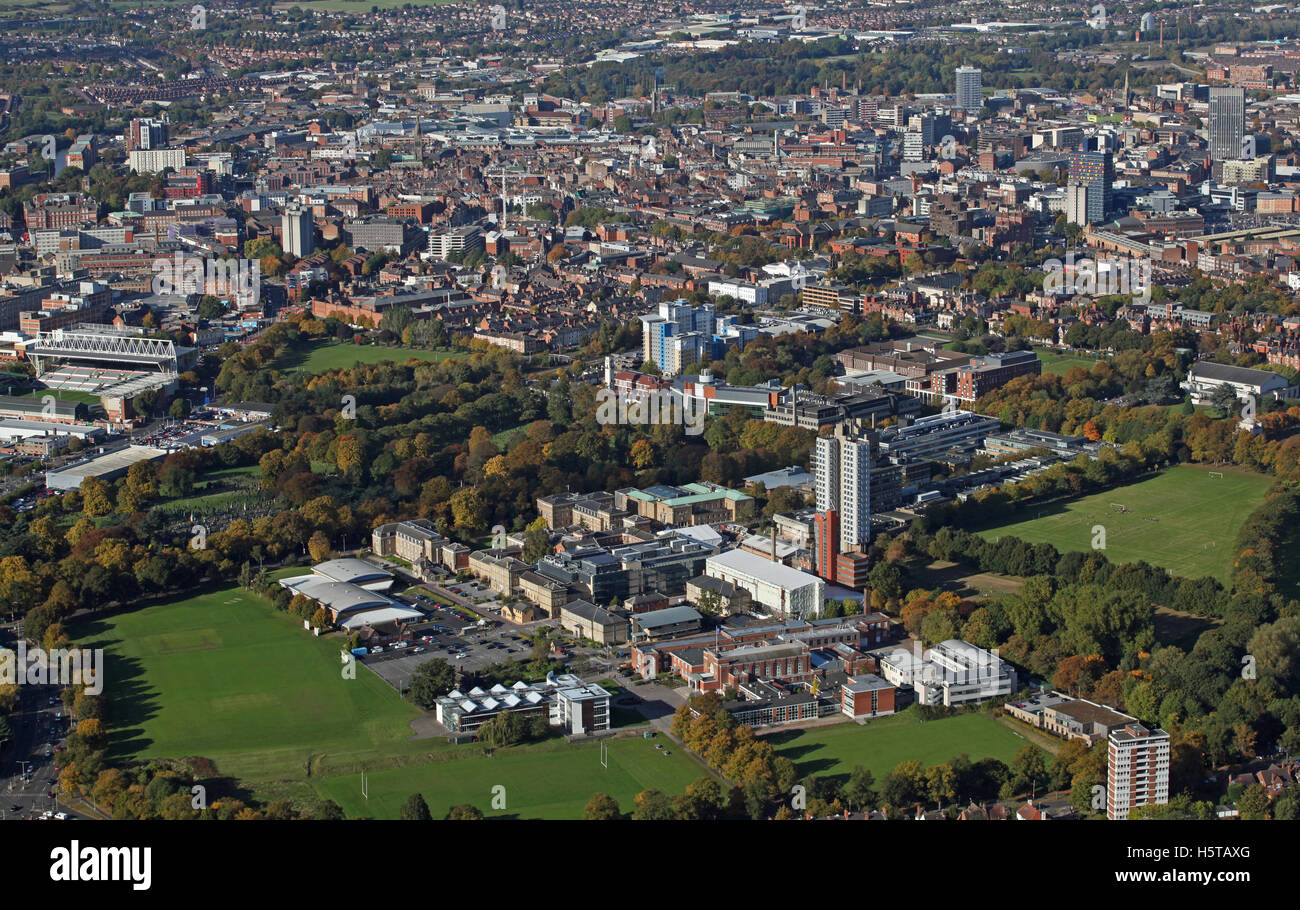 aerial view of The University of Leicester with the city centre in the ...