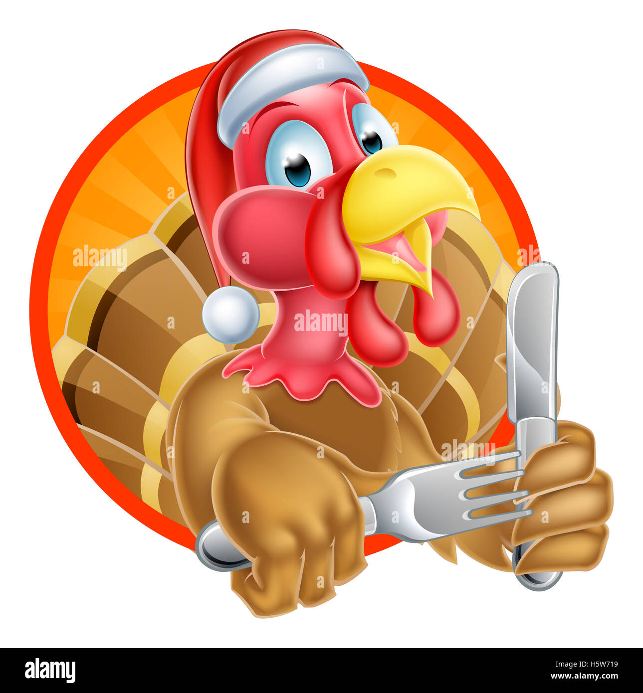 Cartoon turkey holding knife fork hi-res stock photography and images ...
