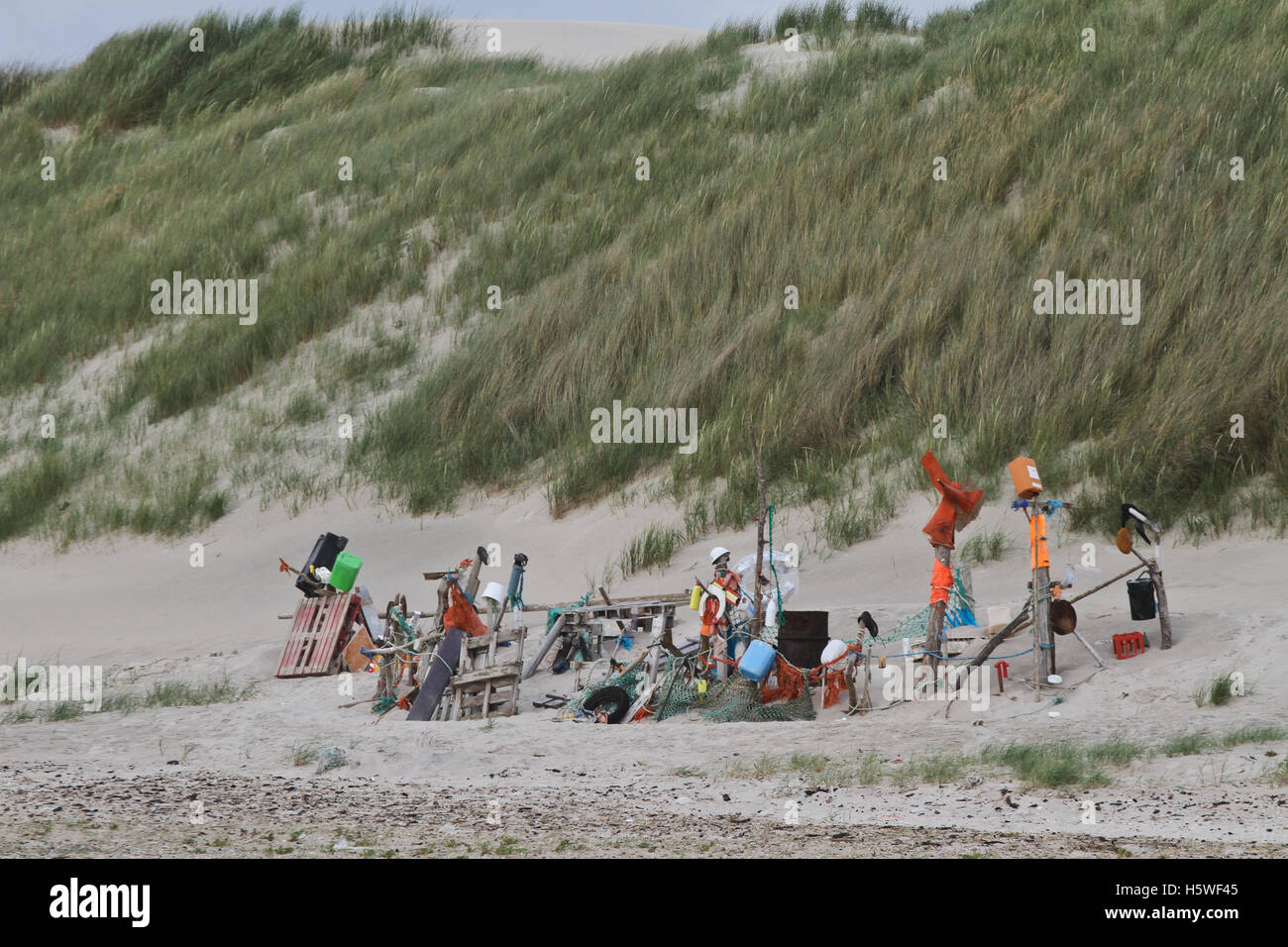 Garbage collection at the beach of blavand in Denmark in the summer ...