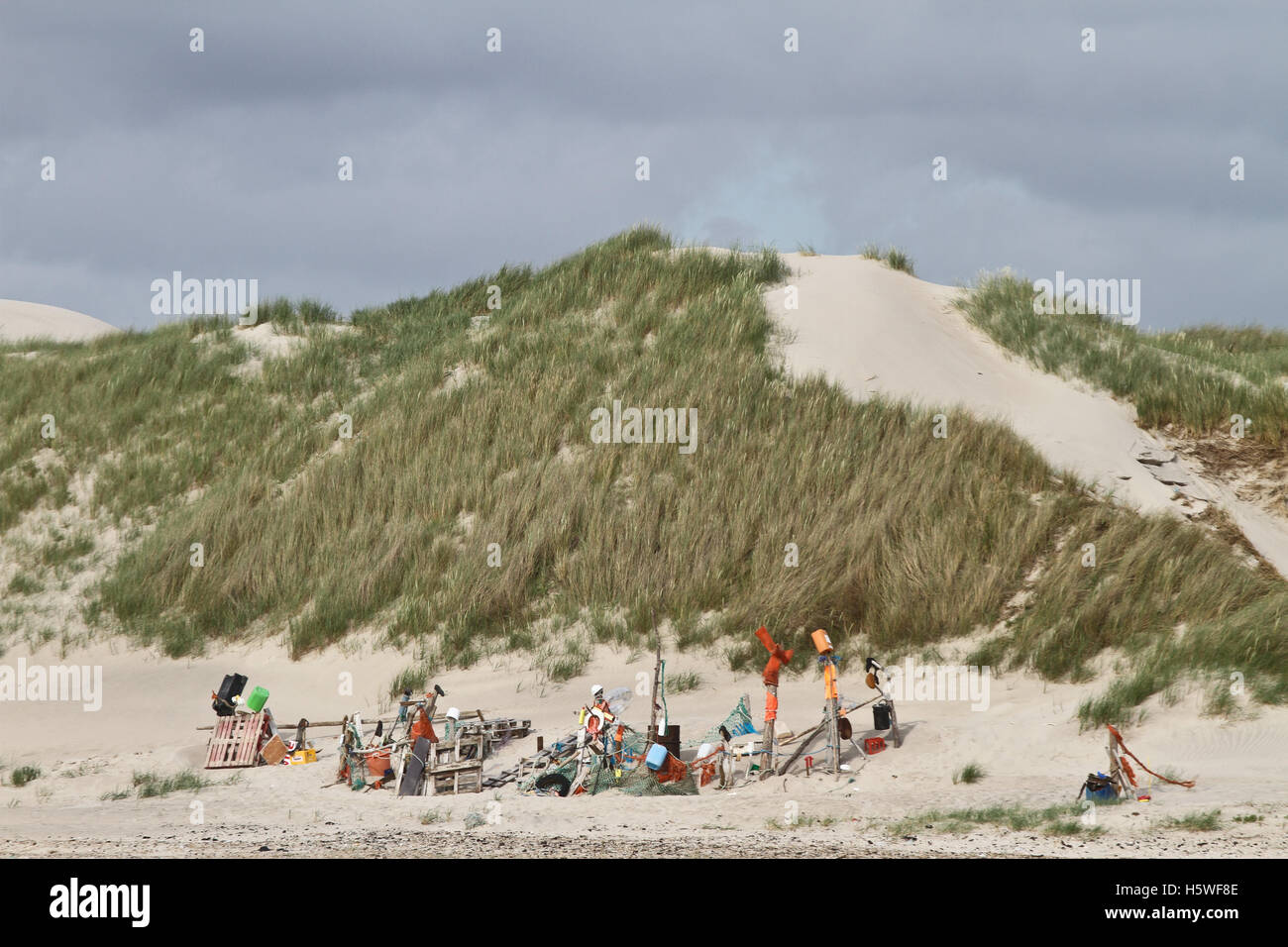 Garbage collection at the beach of blavand in Denmark in the summer ...