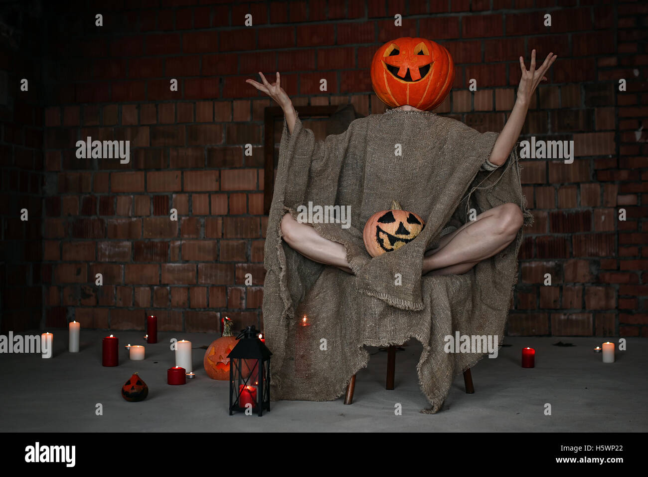 pumpkin head monster horror indoor Stock Photo - Alamy