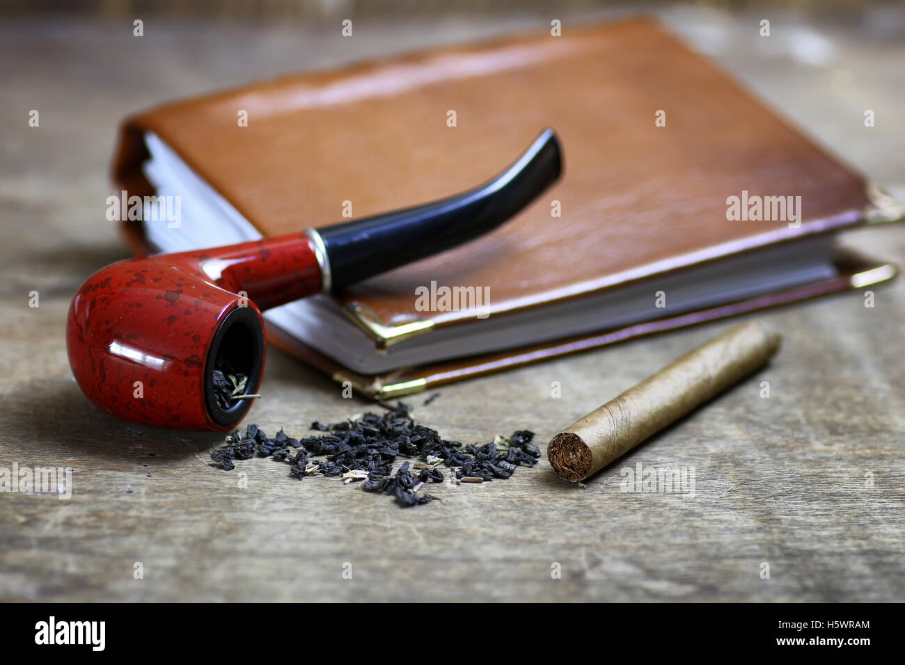 pipe tobacco table wooden Stock Photo - Alamy