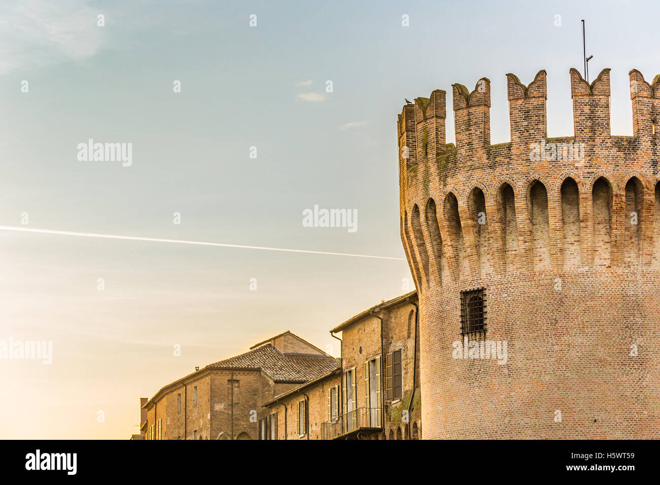 crenellated tower in the medieval fortress Stock Photo - Alamy