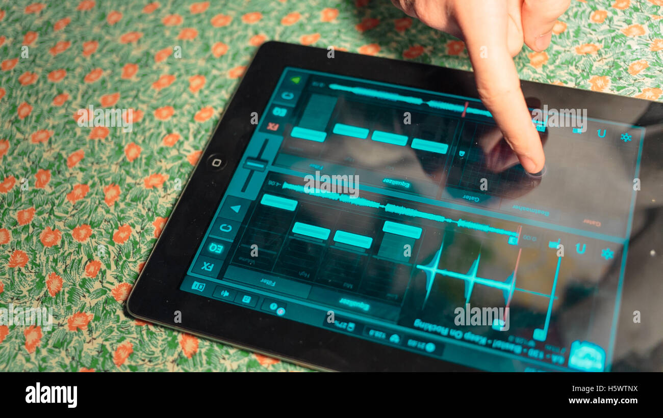 use music app on a tablet Stock Photo - Alamy