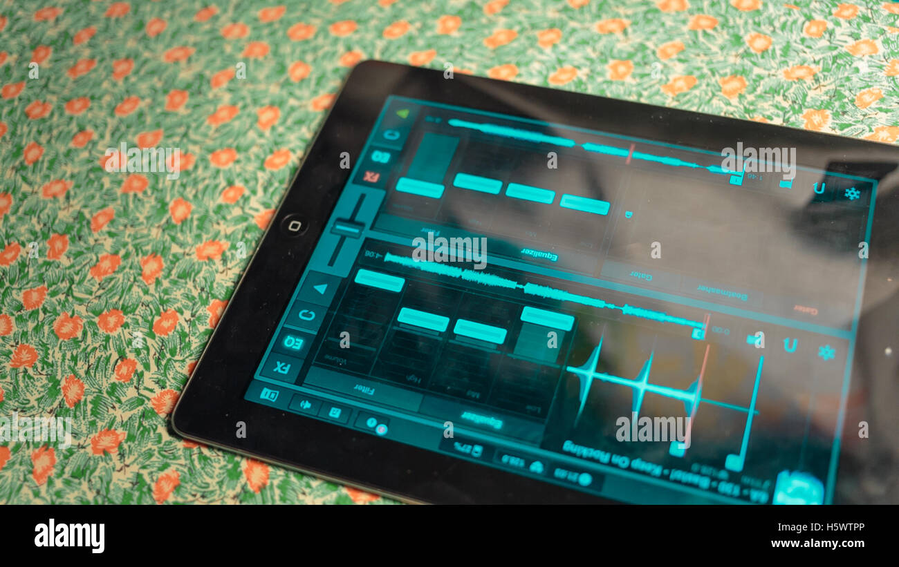 use music app on a tablet Stock Photo - Alamy