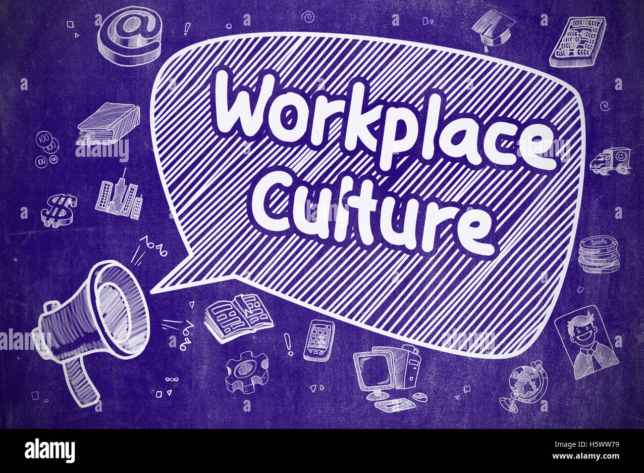 Workplace Culture - Cartoon Illustration on Blue Chalkboard Stock Photo ...